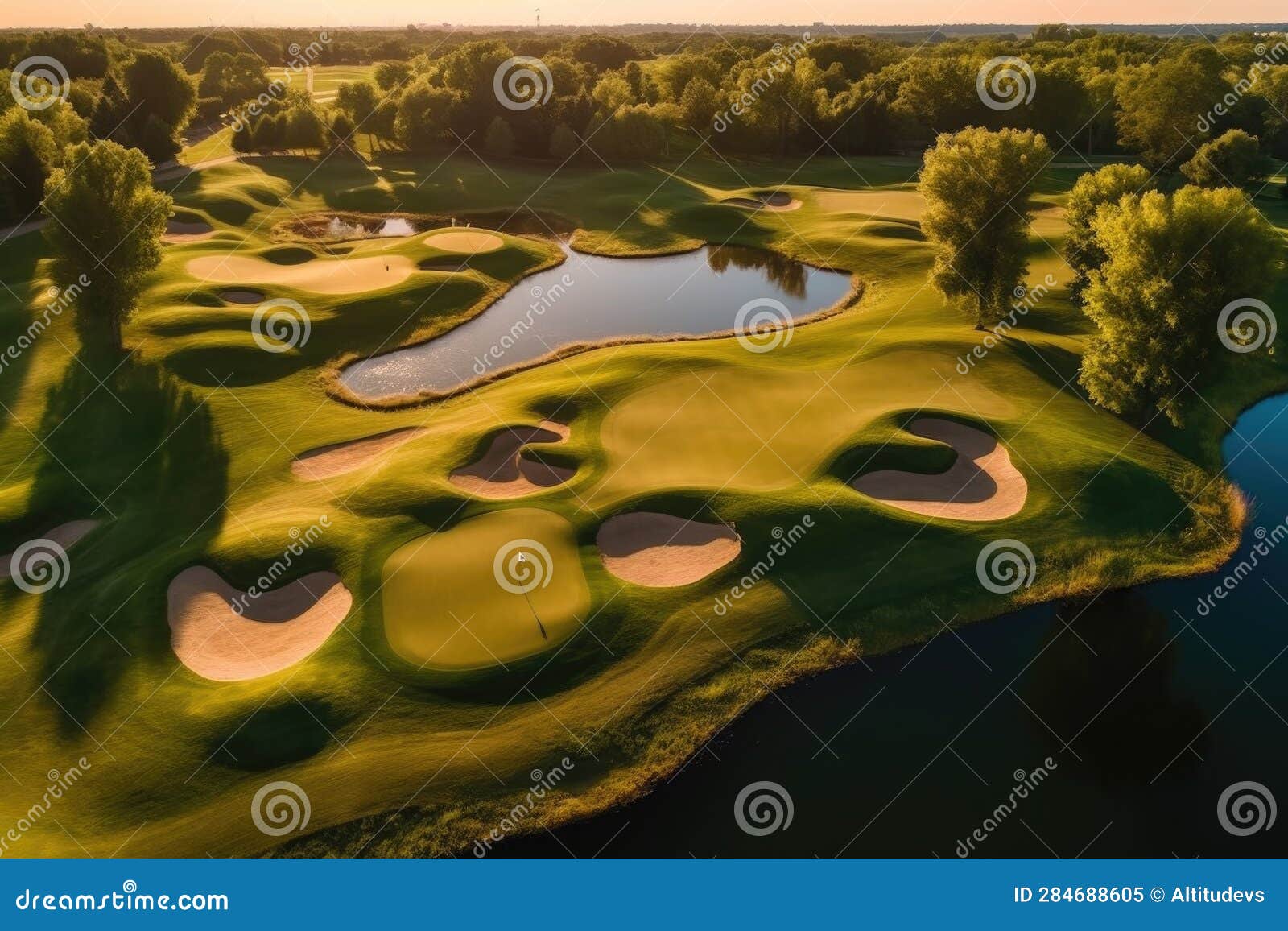 Aerial View of a Pristine Golf Course with Sand Bunkers Stock Image ...
