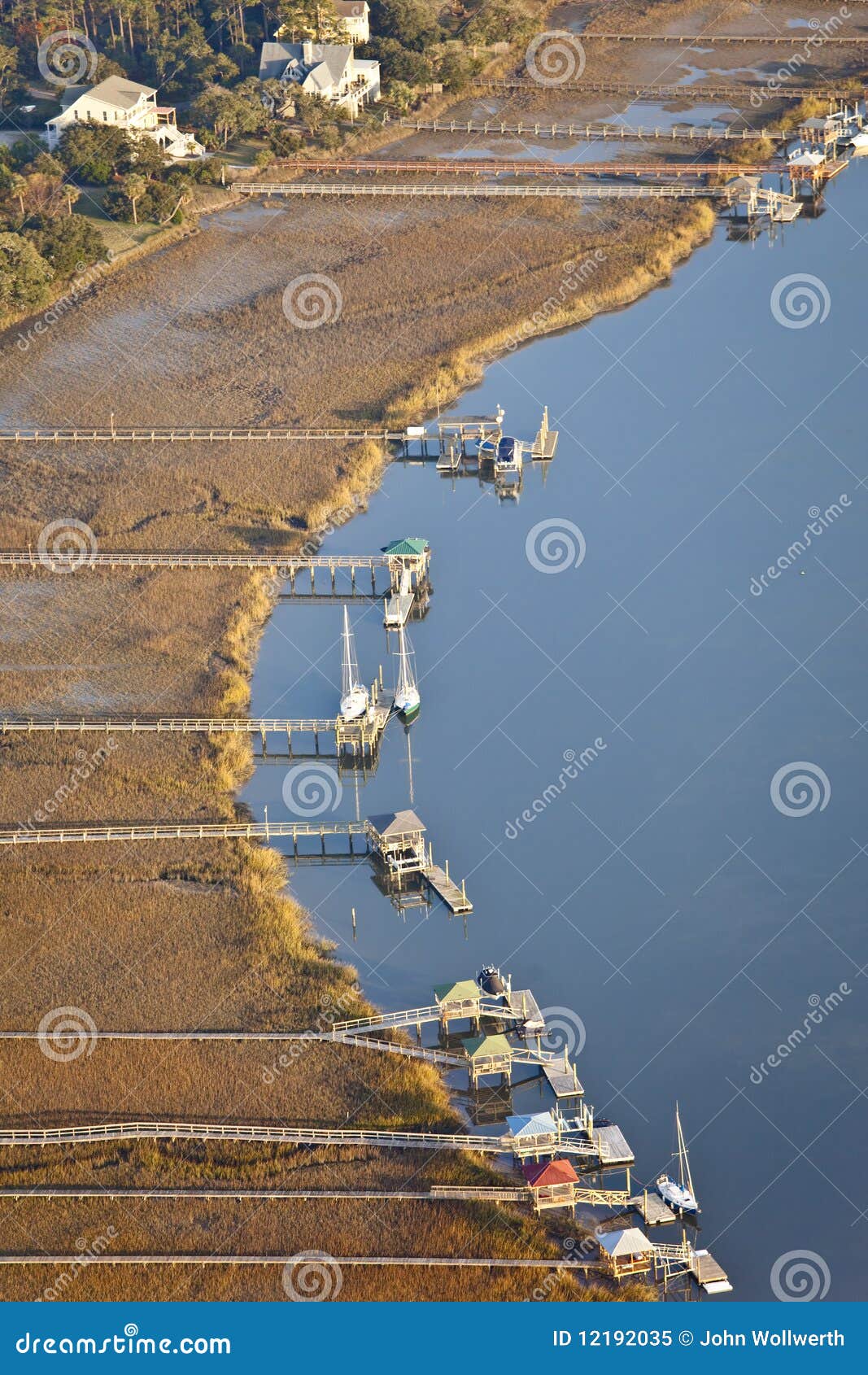 Aerial View of Private Docks Stock Image - Image of river, shadow: 12192035