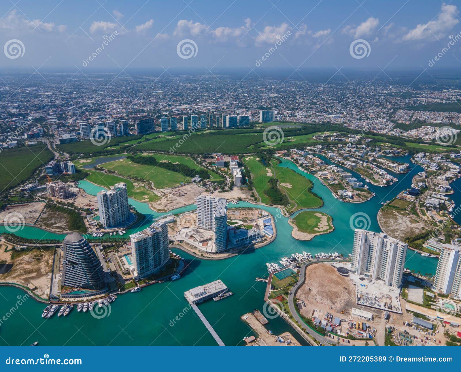 Aerial View of Puerto Cancun, Mexico Stock Image - Image of horizon ...