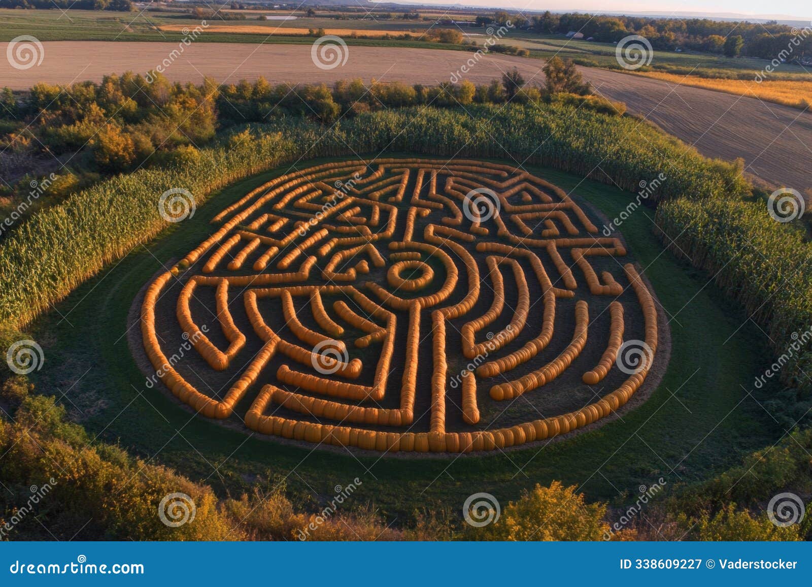 An Aerial View of a Pumpkin Maze in a Field Stock Illustration ...