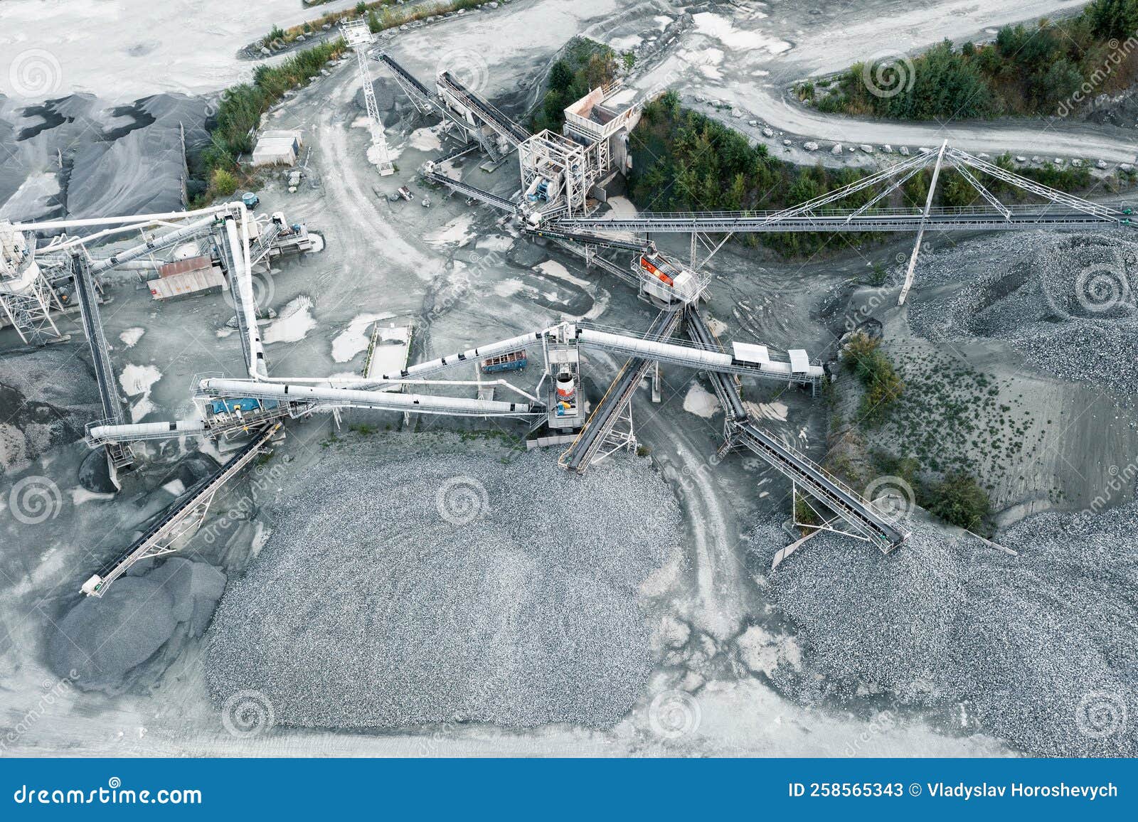 Aerial View of Quarry, Stone Crusher, Stone Sorting Conveyor Belts ...