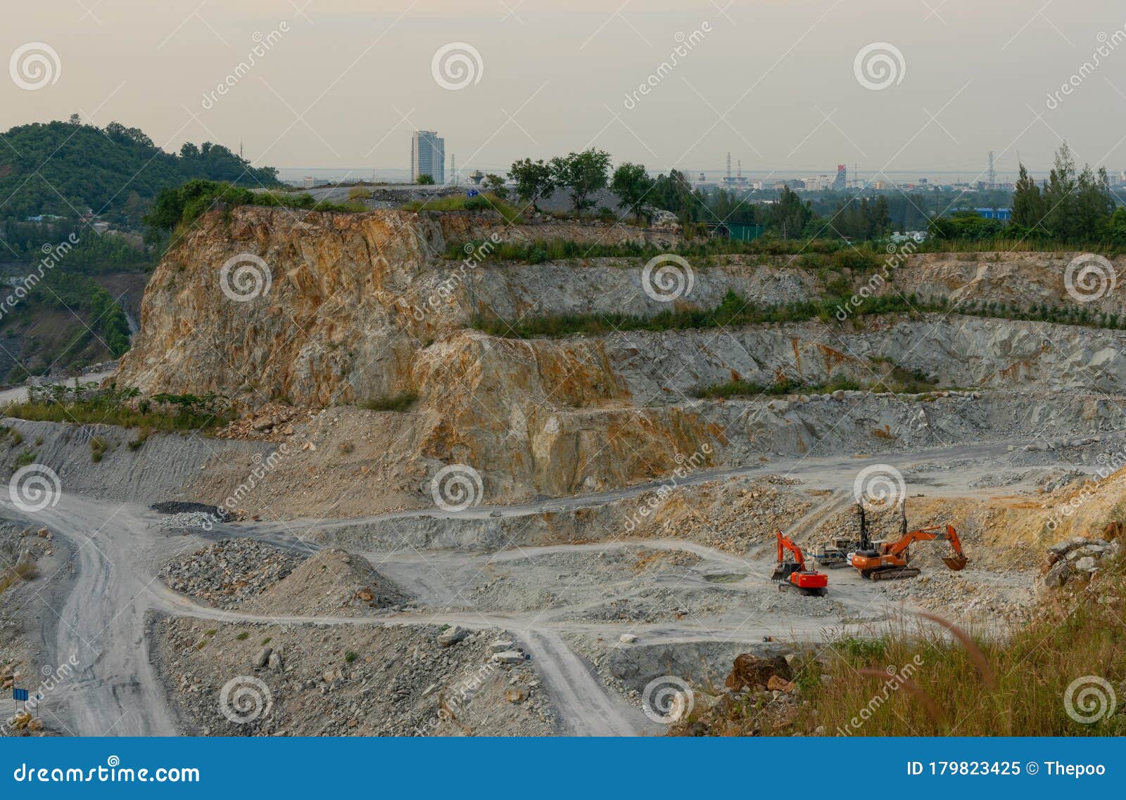 Aerial View of the Quarry during Sunset. Stock Image - Image of ...