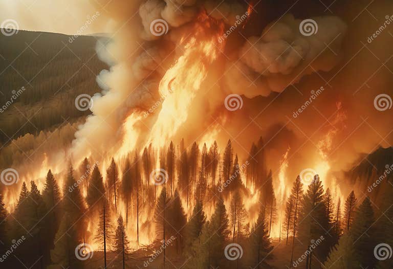 Aerial View of a Raging Forest Fire Stock Illustration - Illustration ...
