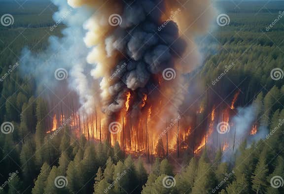 Aerial View of a Raging Forest Fire Stock Illustration - Illustration ...