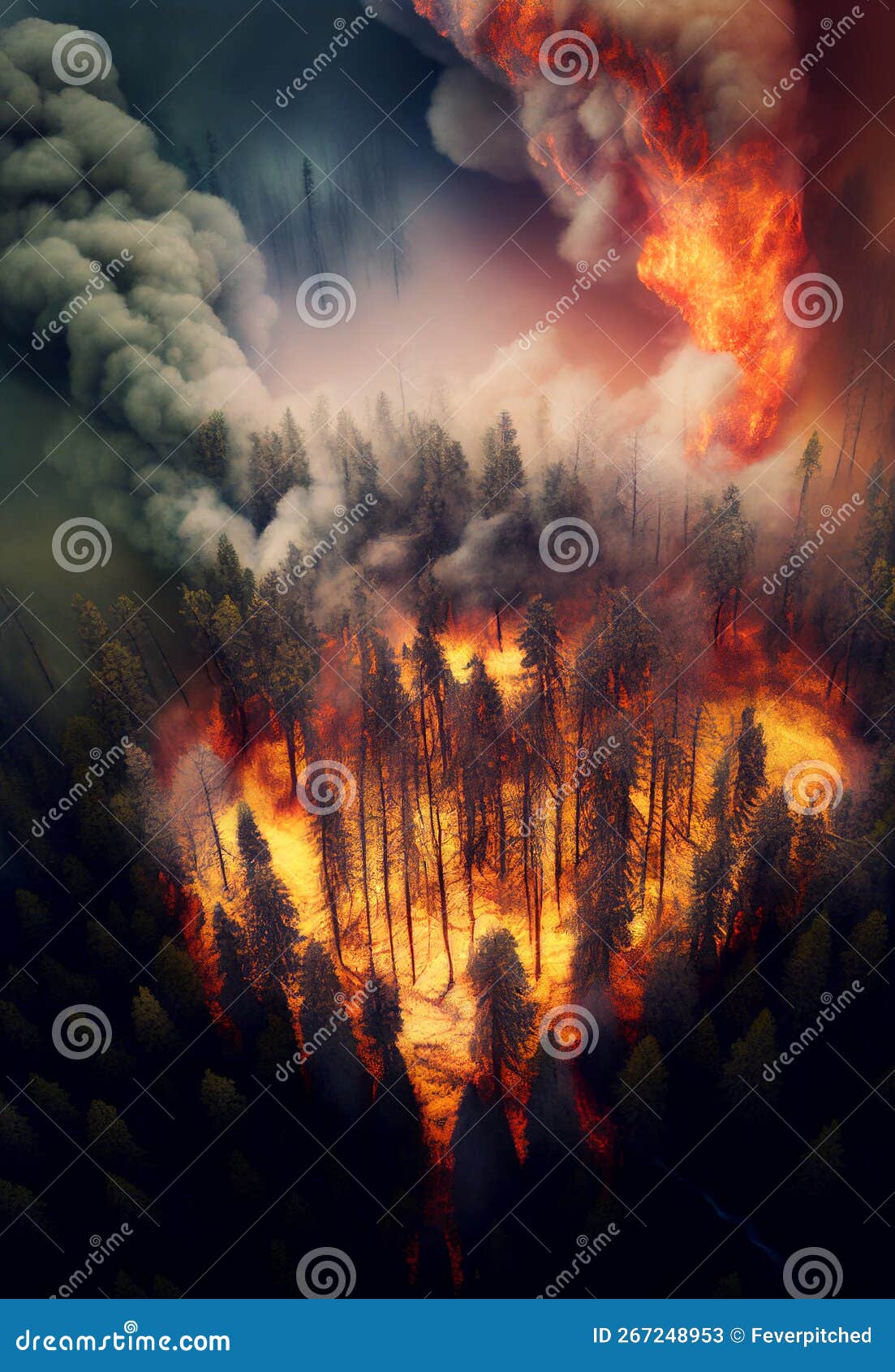 Raging Forest Fire - Generative AI Stock Illustration - Illustration of ...