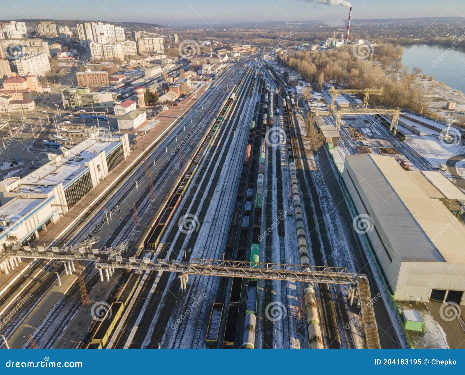 Aerial View Railroad and Train. Top View Railway Stock Image - Image of ...