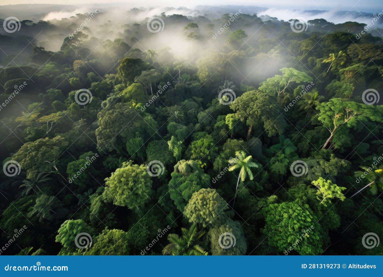 Aerial View of Rainforest Canopy Bathed in Morning Light Stock ...
