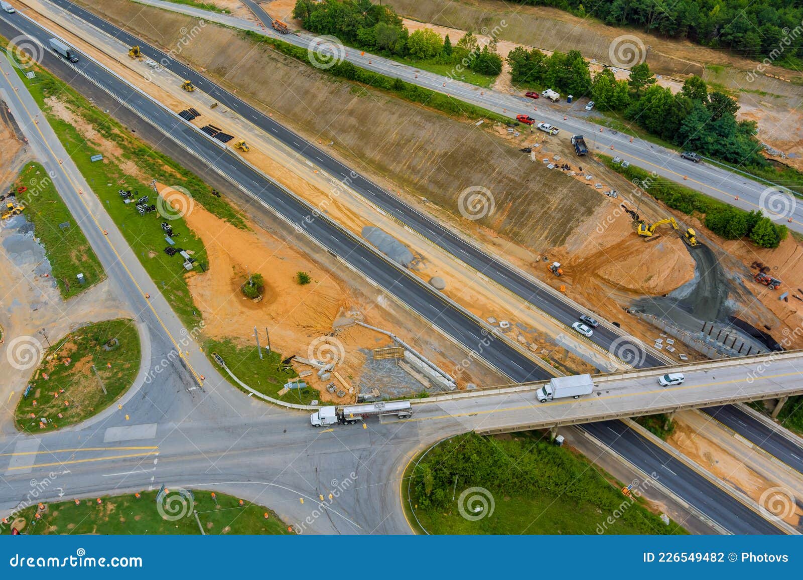 Aerial View of Reconstruction Bridge Add New Line in Highway Bridge ...