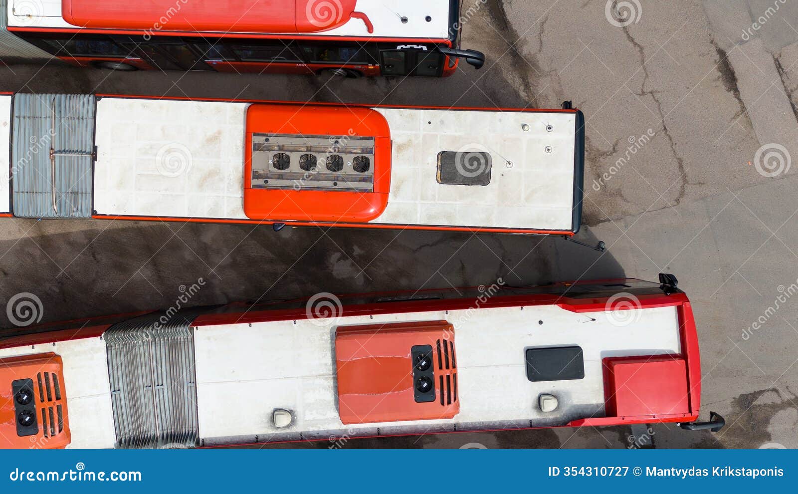 Aerial View of Red Buses Parked on Concrete Surface Stock Image - Image ...