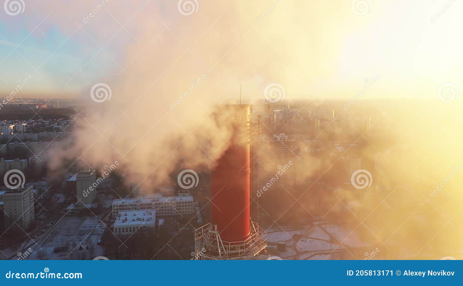 Aerial View of a Red Smoke Stack in the City Surrounding Stock Image ...