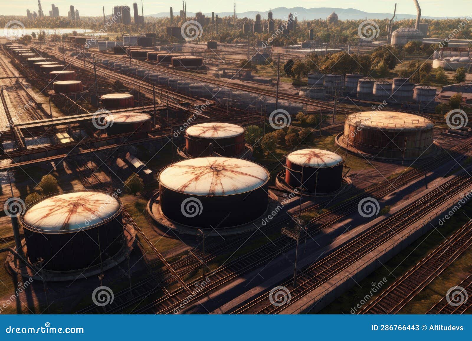 Oil And Gas Refinery Storage Tank. Industrial Structures And Giant ...
