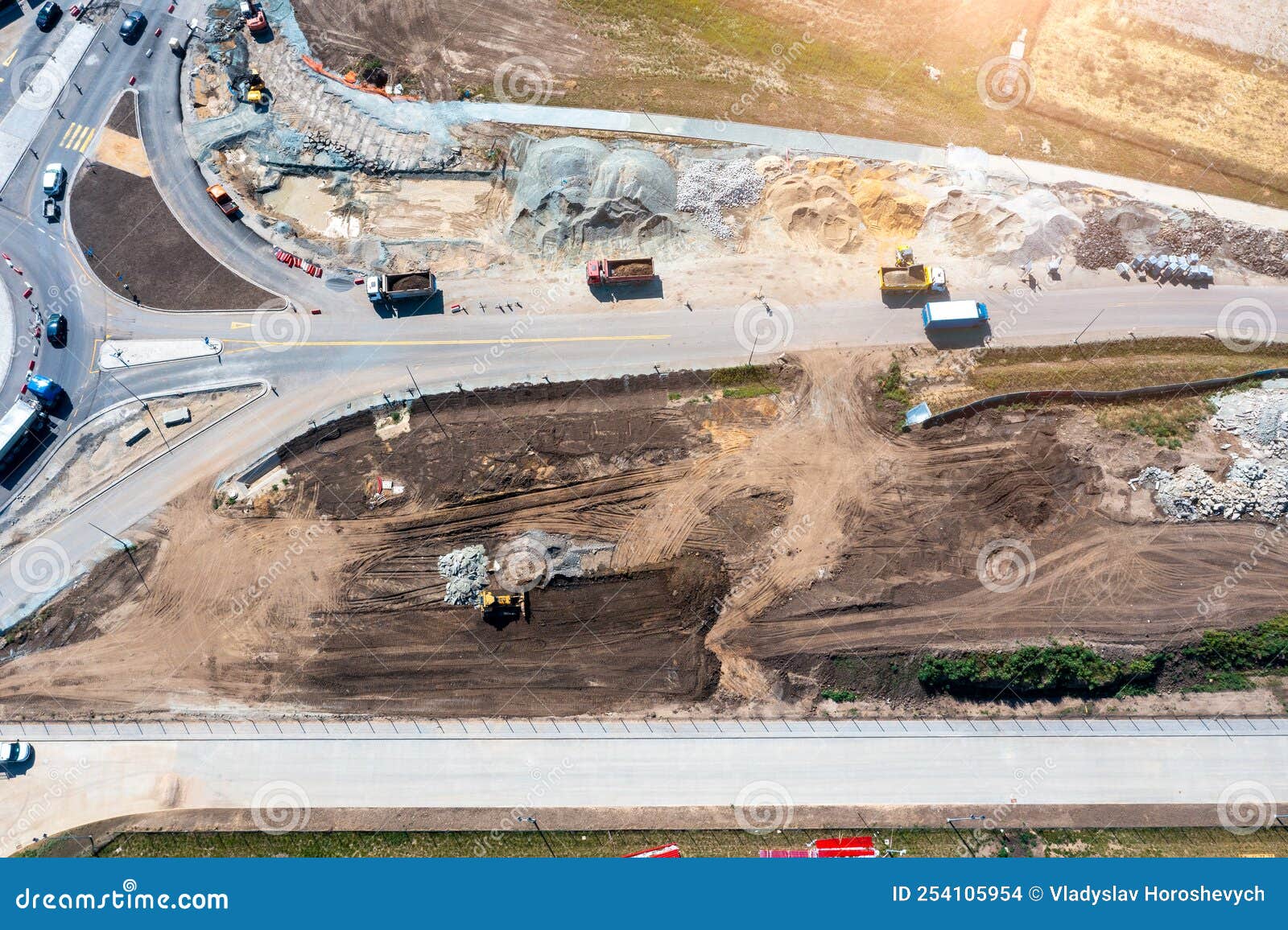 Aerial View of Repair Work on the Freeway Stock Photo - Image of loader ...