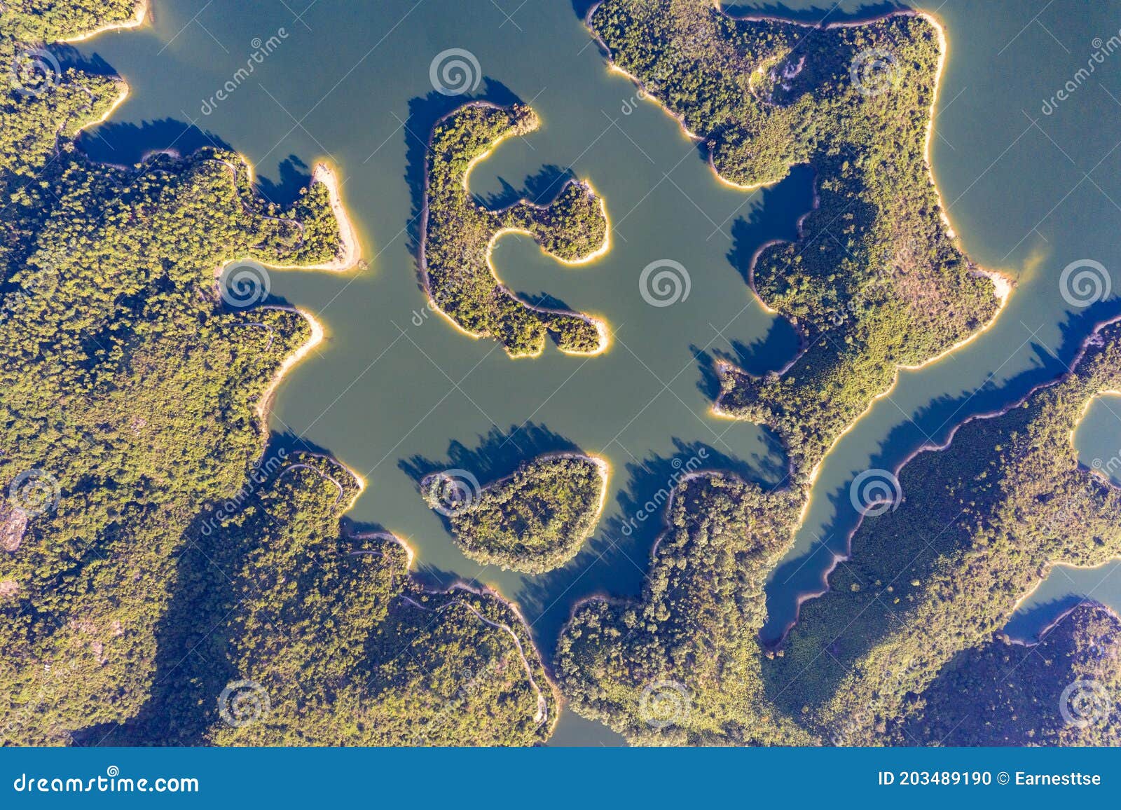 Aerial View of Reservoir Landscape Stock Photo - Image of meadow, green ...