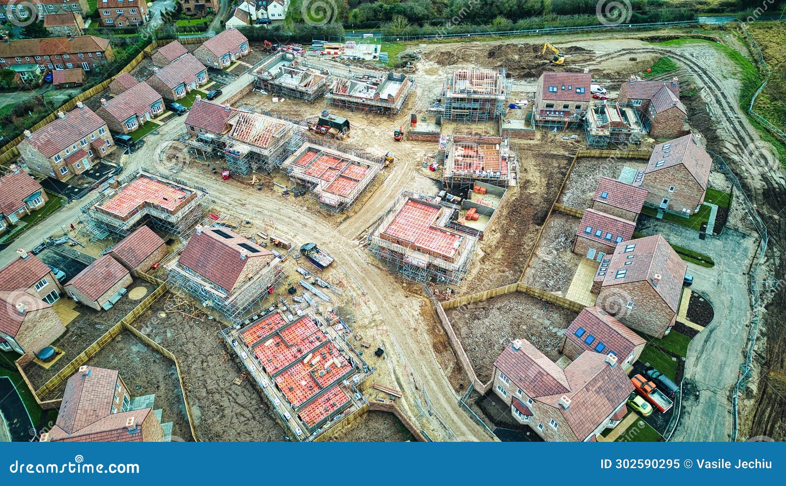 Aerial View of a Residential Development Under Construction with ...