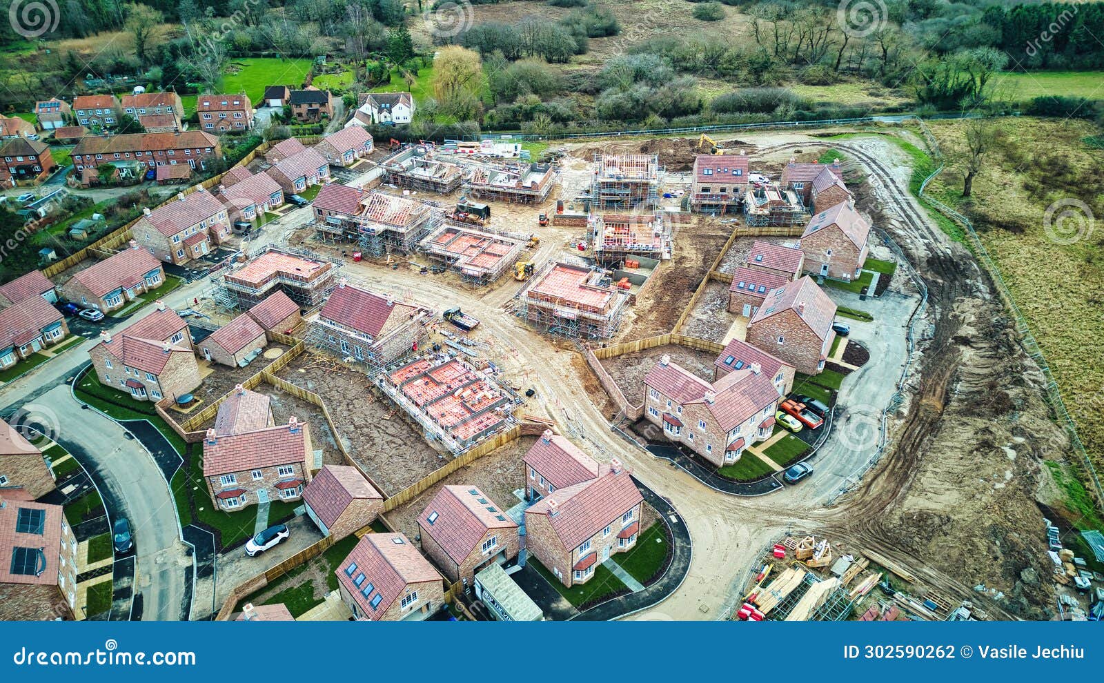Aerial View of a Residential Housing Development Under Construction ...