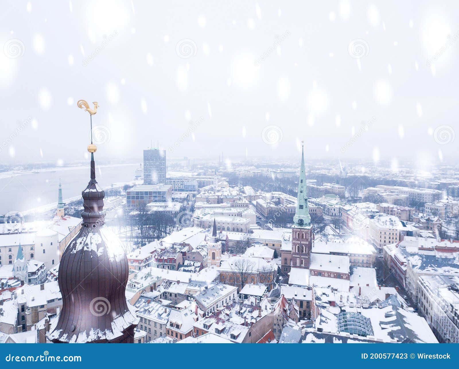 Aerial View of the Riga Old Town Covered with Snow Stock Image - Image ...