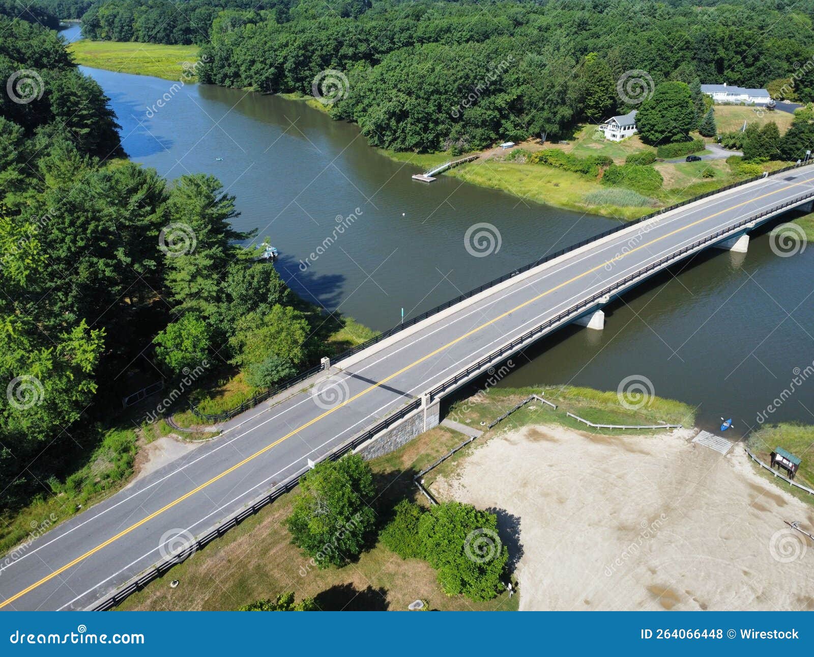 Aerial View of a River with a Bridge Stock Photo - Image of landscape ...