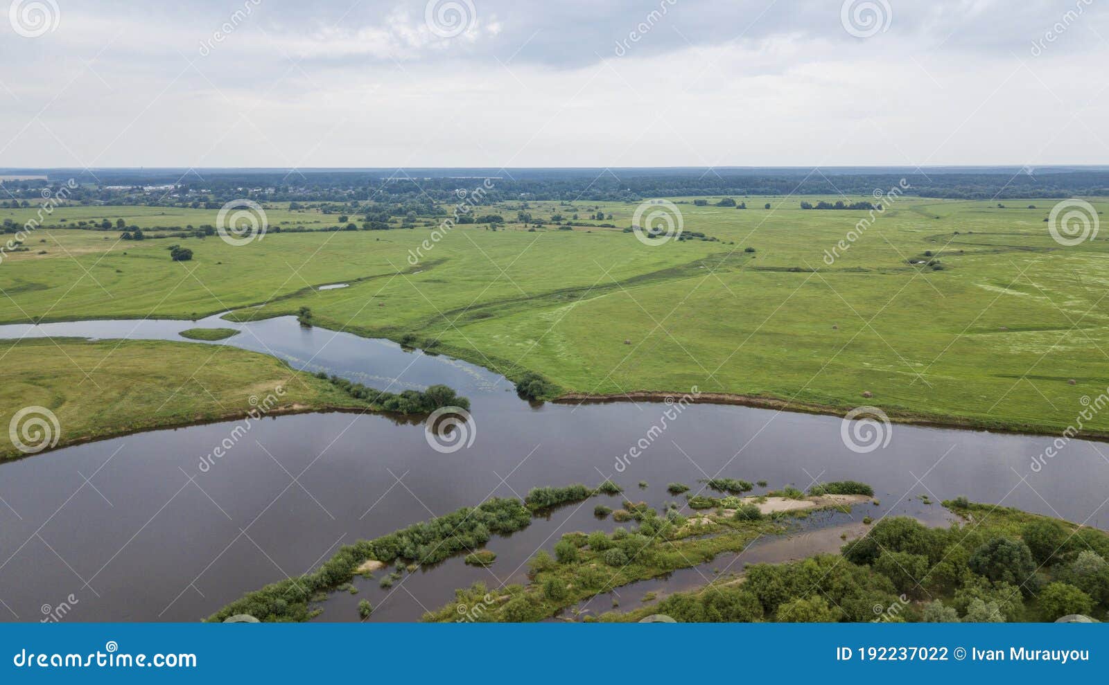 Aerial View of River Dnepr, Belarus. River and Meadow from Above ...
