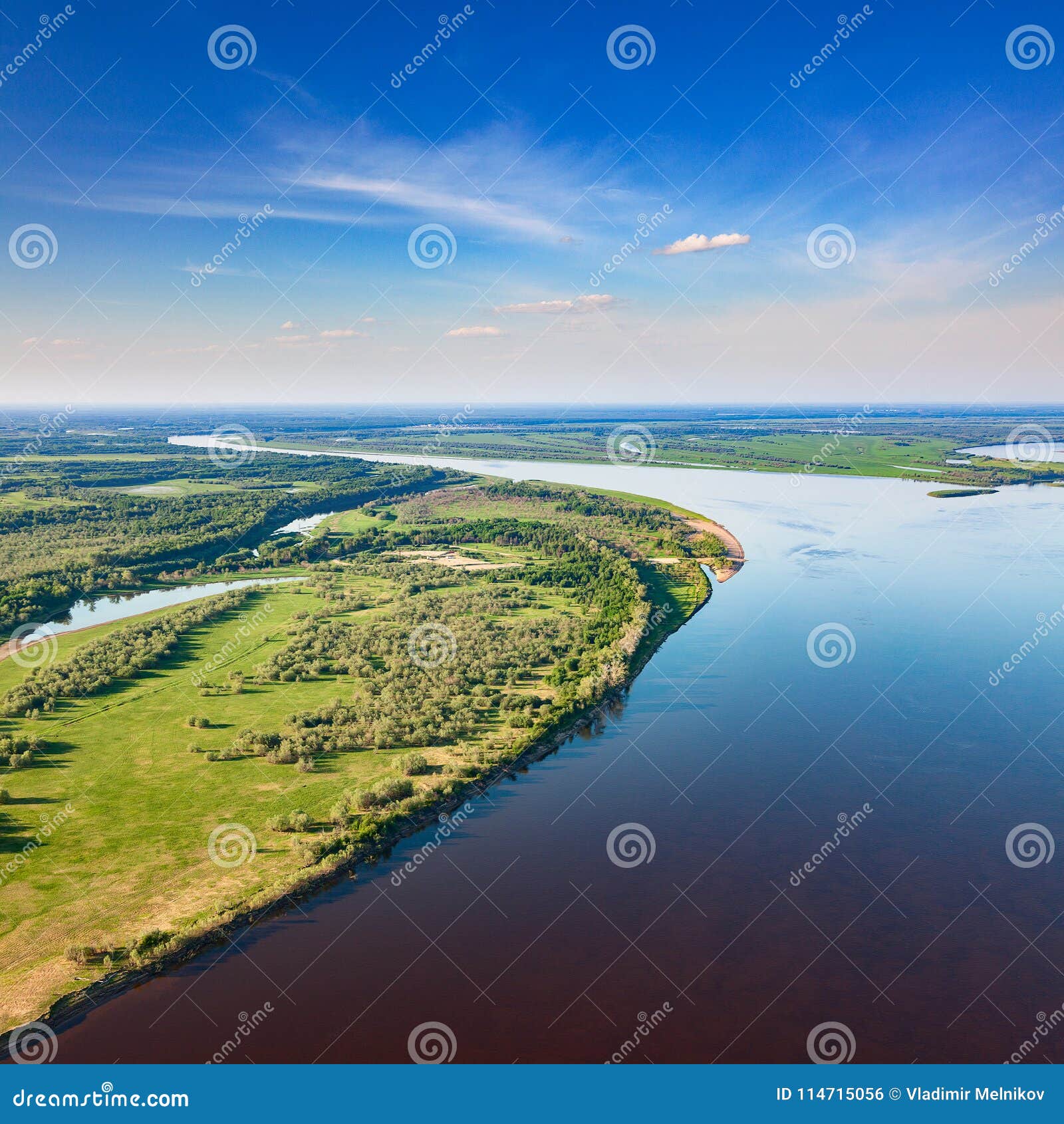 Summer Calm Day on the Plain River Stock Photo - Image of grass, green ...