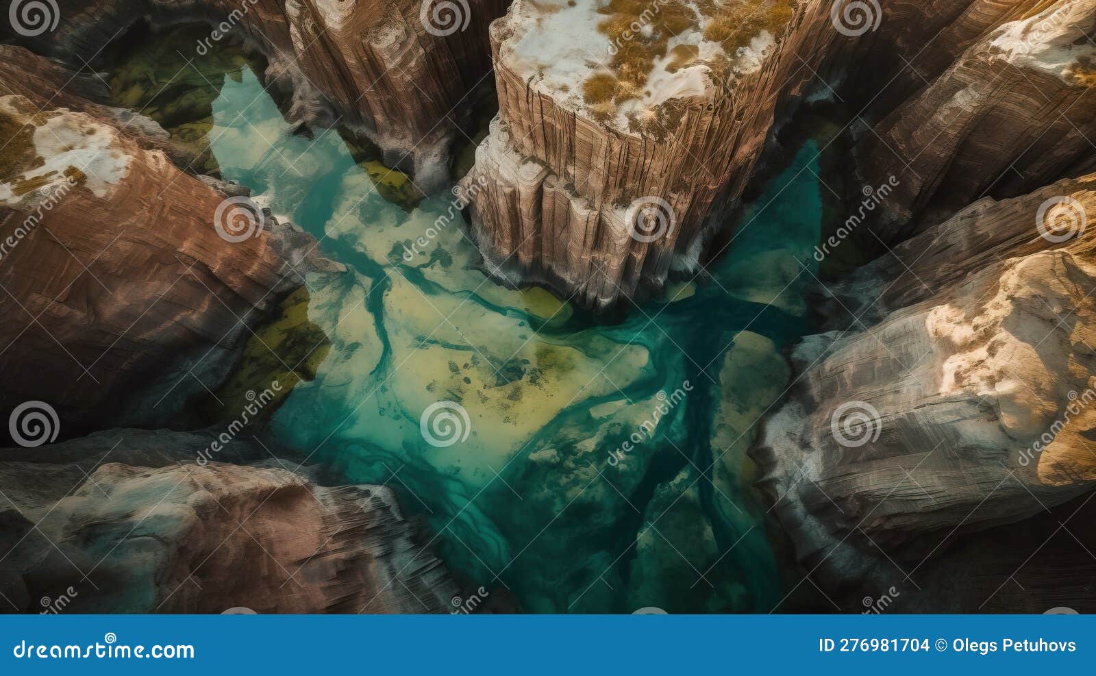 An Aerial View of a River Flowing between Two Large Rocks Stock ...