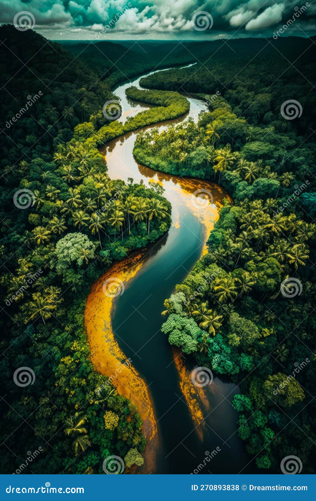 An Aerial View of River in the Jungle. Generative AI Stock Illustration ...