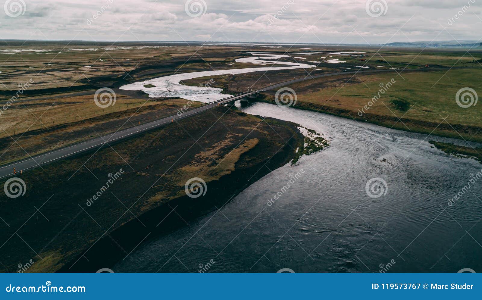 Aerial View of River with Many Junctions and Highway Stock Image ...