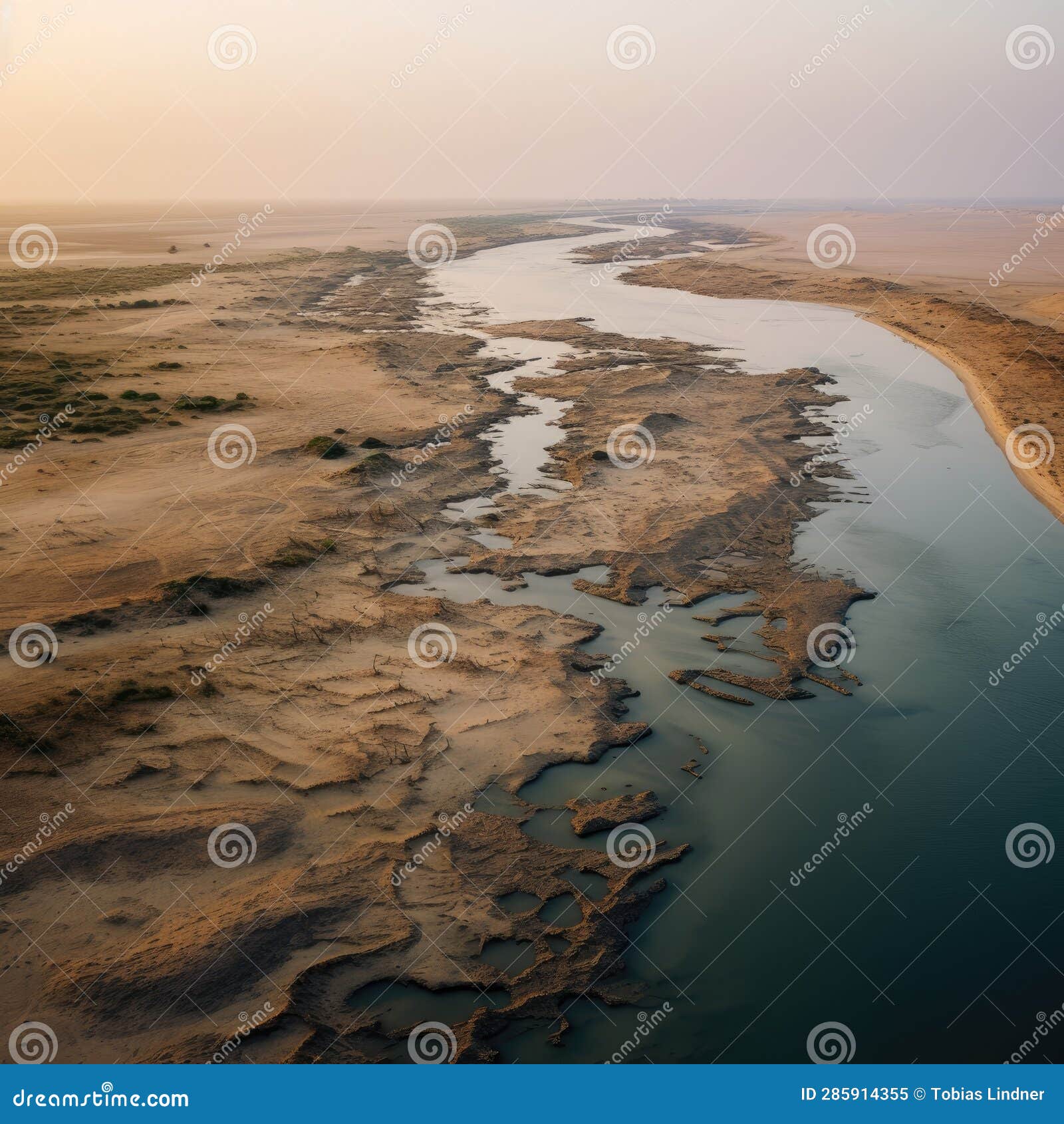 Aerial View of River and Riverbed in a Desert Stock Image - Image of ...