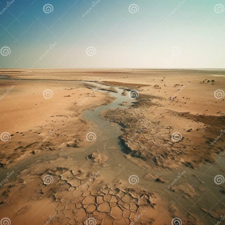 Aerial View of River and Riverbed in a Desert during a Drought Stock ...