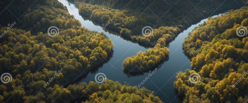 Aerial View of a River Separating Two Lush Forests. Stock Photo - Image ...