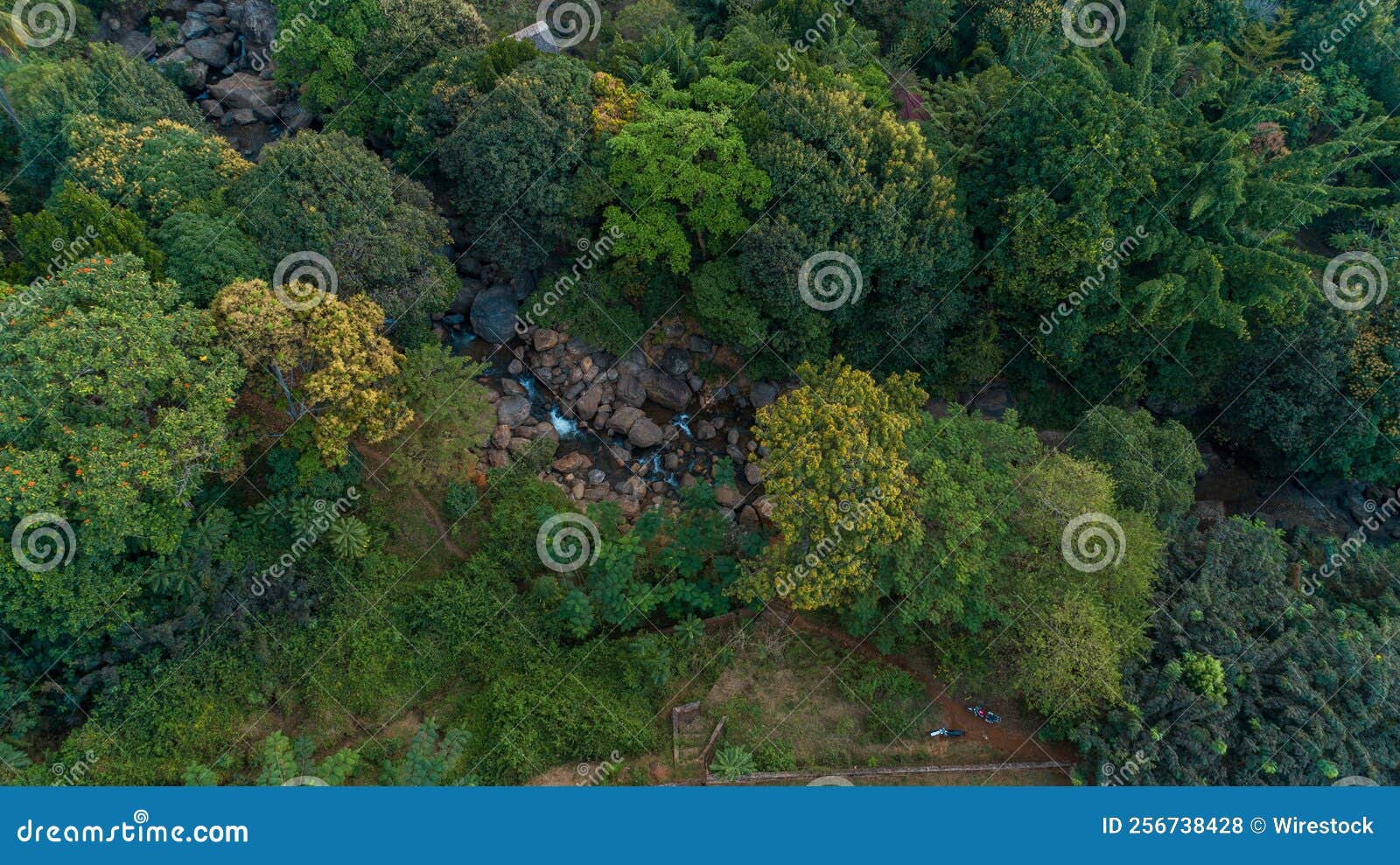 Aerial View of a River Stream Passing with Rocks in the Middle Stock ...