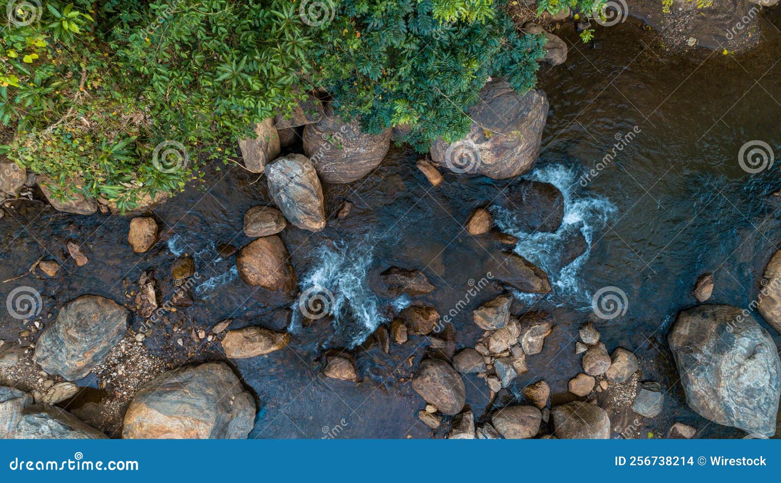 Aerial View of a River Stream Passing with Rocks in the Middle Stock ... Aerial View of a River Stream Passing with Rocks in the Middle Stock ...