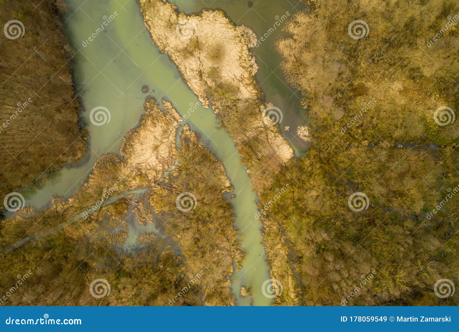 Aerial View of River with Swamps at the End of Winter Stock Image ...