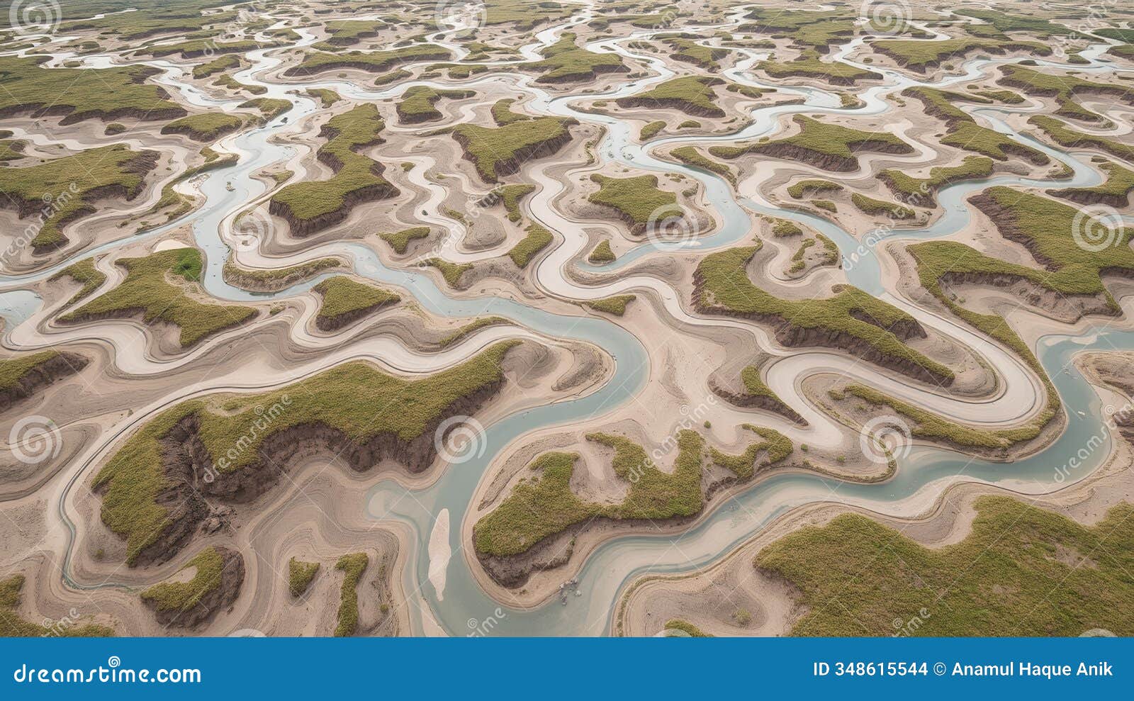 Aerial View of a River System with Winding Channels Stock Illustration ...
