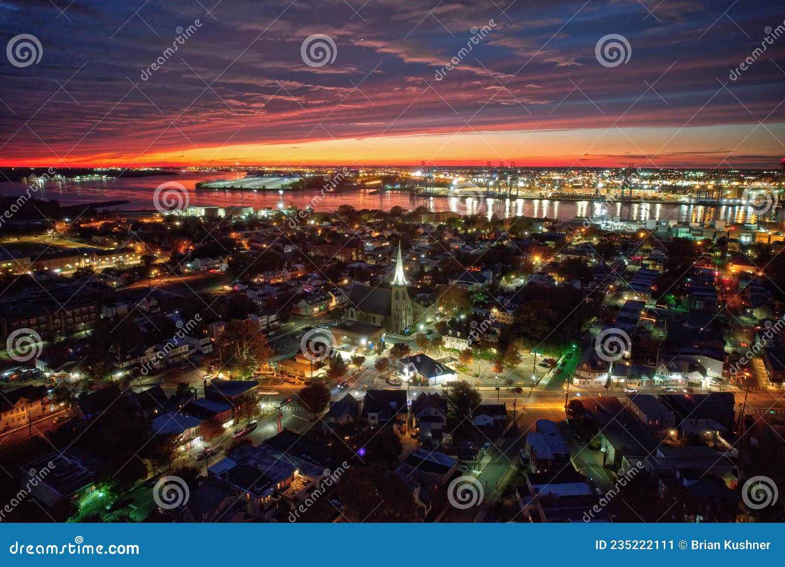 Aerial View of a Riverfront Community in New Jersey at Night Editorial ...