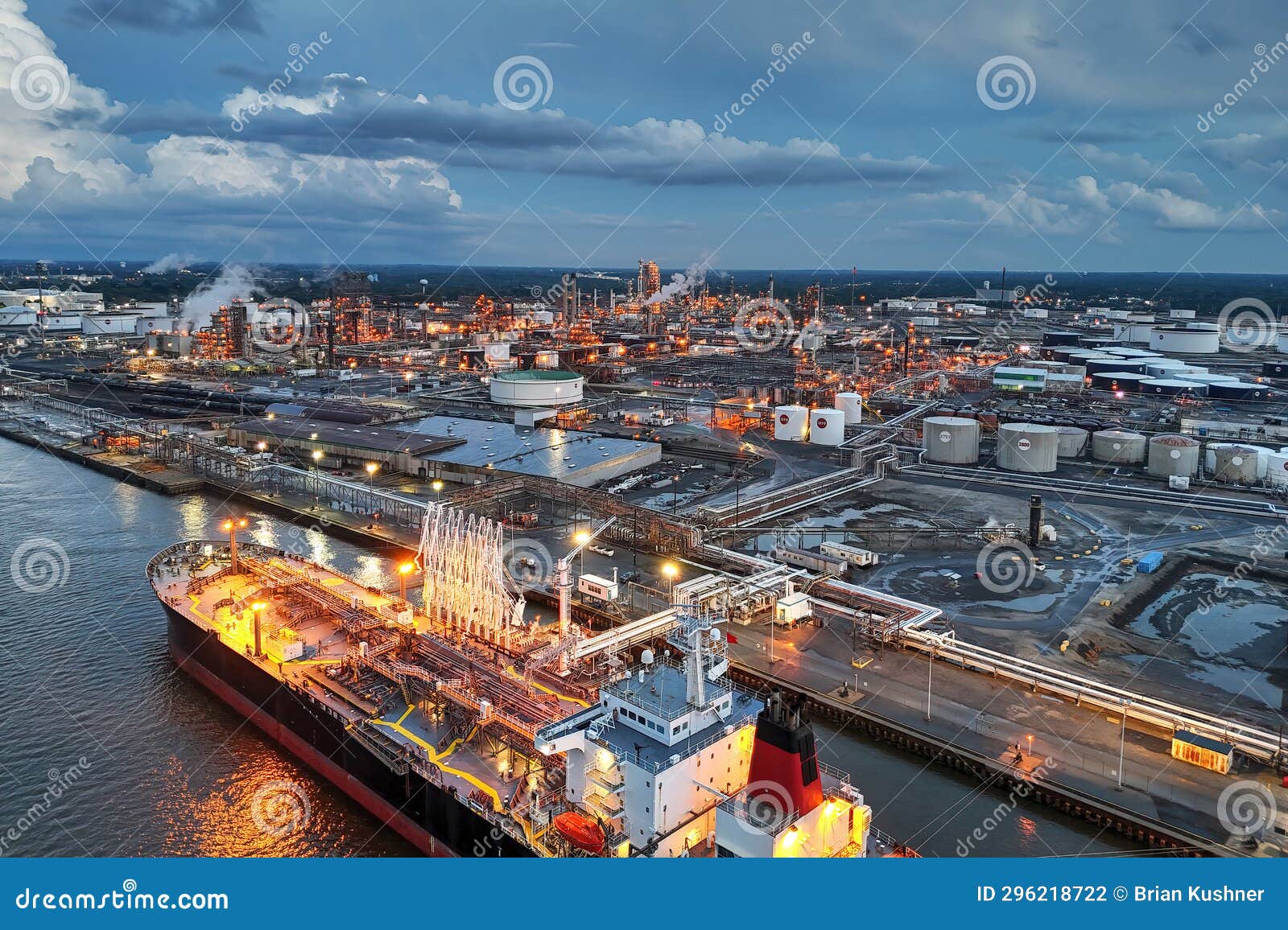 Aerial View of a Riverfront Refinery Stock Photo - Image of pipe, tanks ...