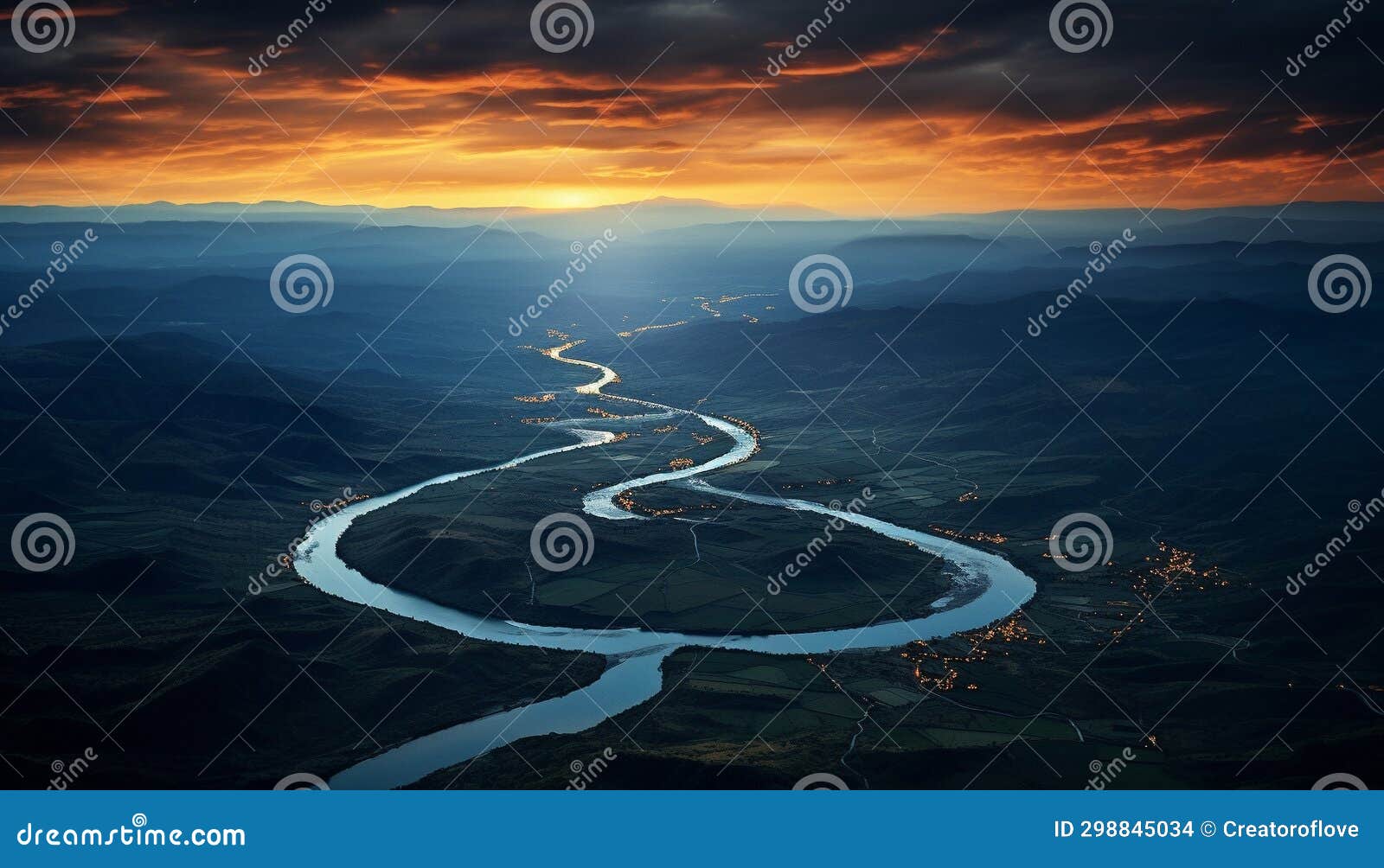 Aerial View of Rivers of Europe at Night Stock Illustration ...