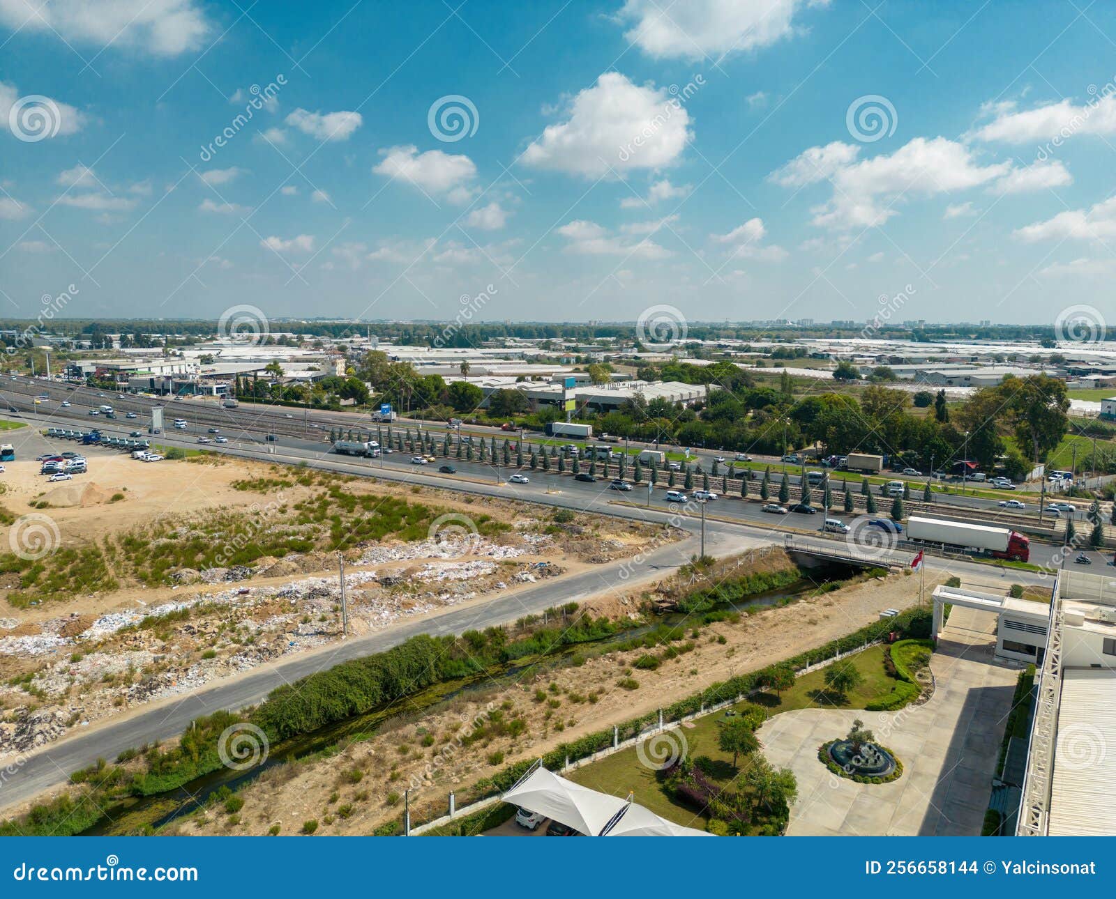 Aerial View of Riverside Highway on a Sunny Day Stock Photo - Image of ...