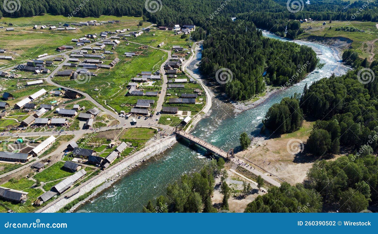 Aerial View of the Riverside Town Stock Photo - Image of landmark ...