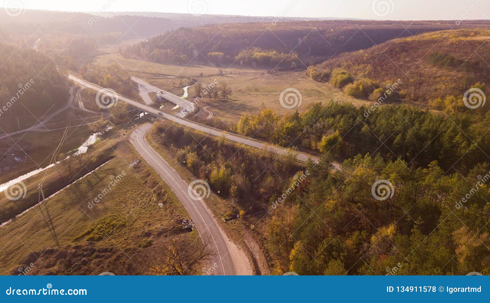 Aerial view of the road. stock photo. Image of nature - 134911578