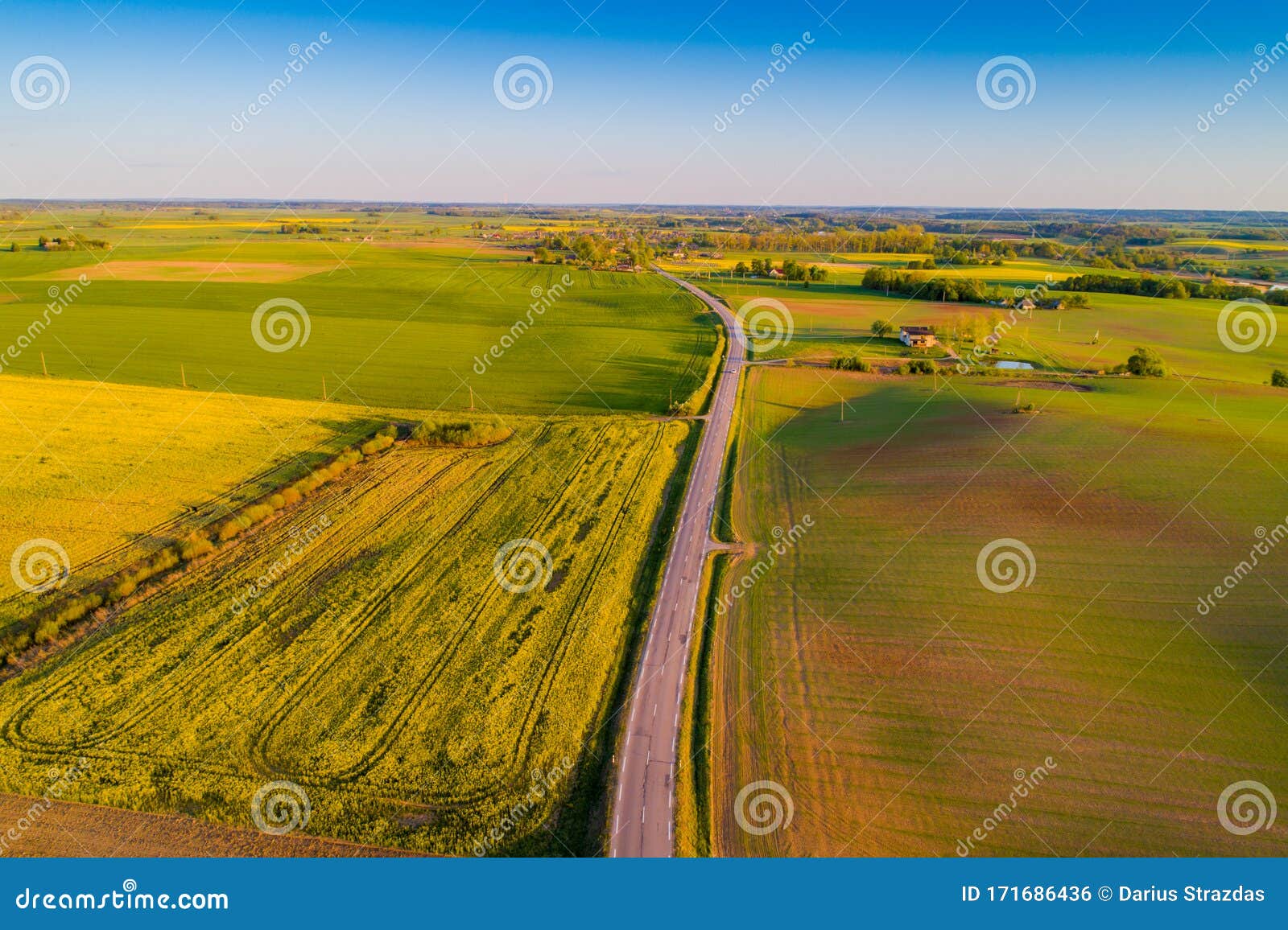 Aerial View of Road through Fields Stock Photo - Image of aerial ...