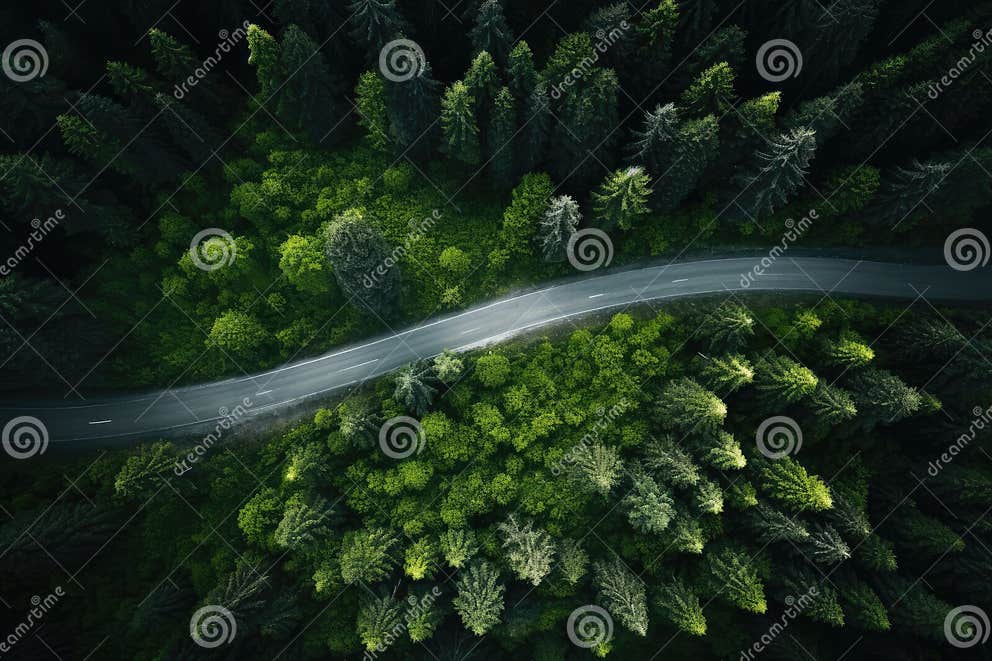 Aerial View of a Road in the Forest. 3D Rendering, Aerial View of ...