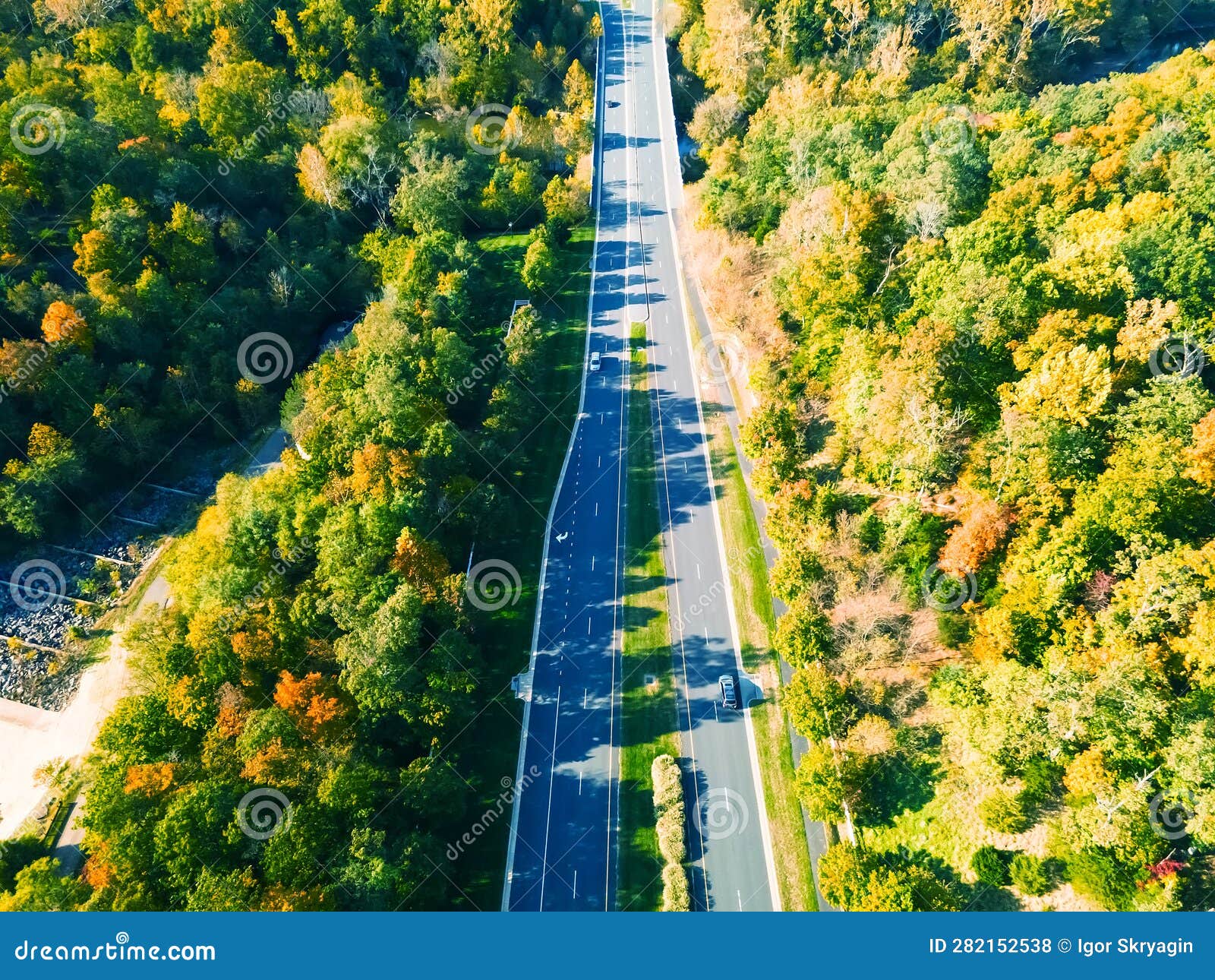 Aerial View of the Road between Green Trees Stock Photo - Image of ...
