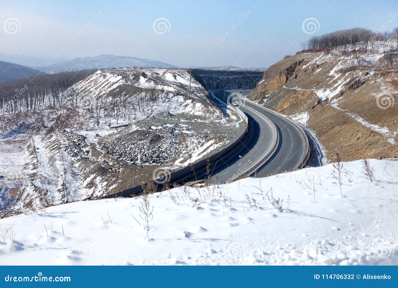 Aerial View of Road Covered with Snow, Top View Stock Photo - Image of ...