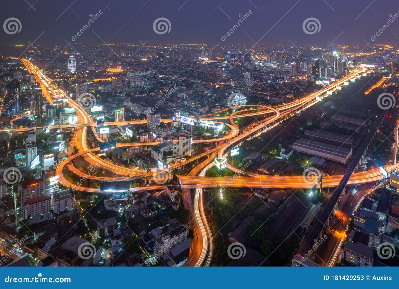 Aerial View of Road Interchange or Highway Intersection at Night ...