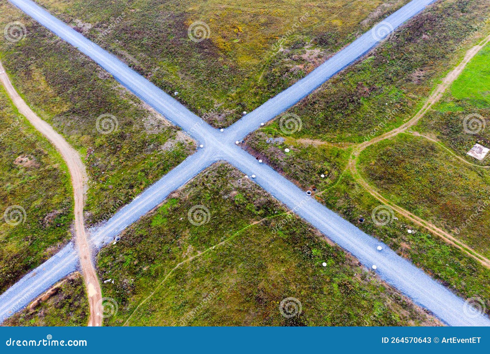 Aerial View of Road Intersection. Intersection of Dirt and Asphalt ...