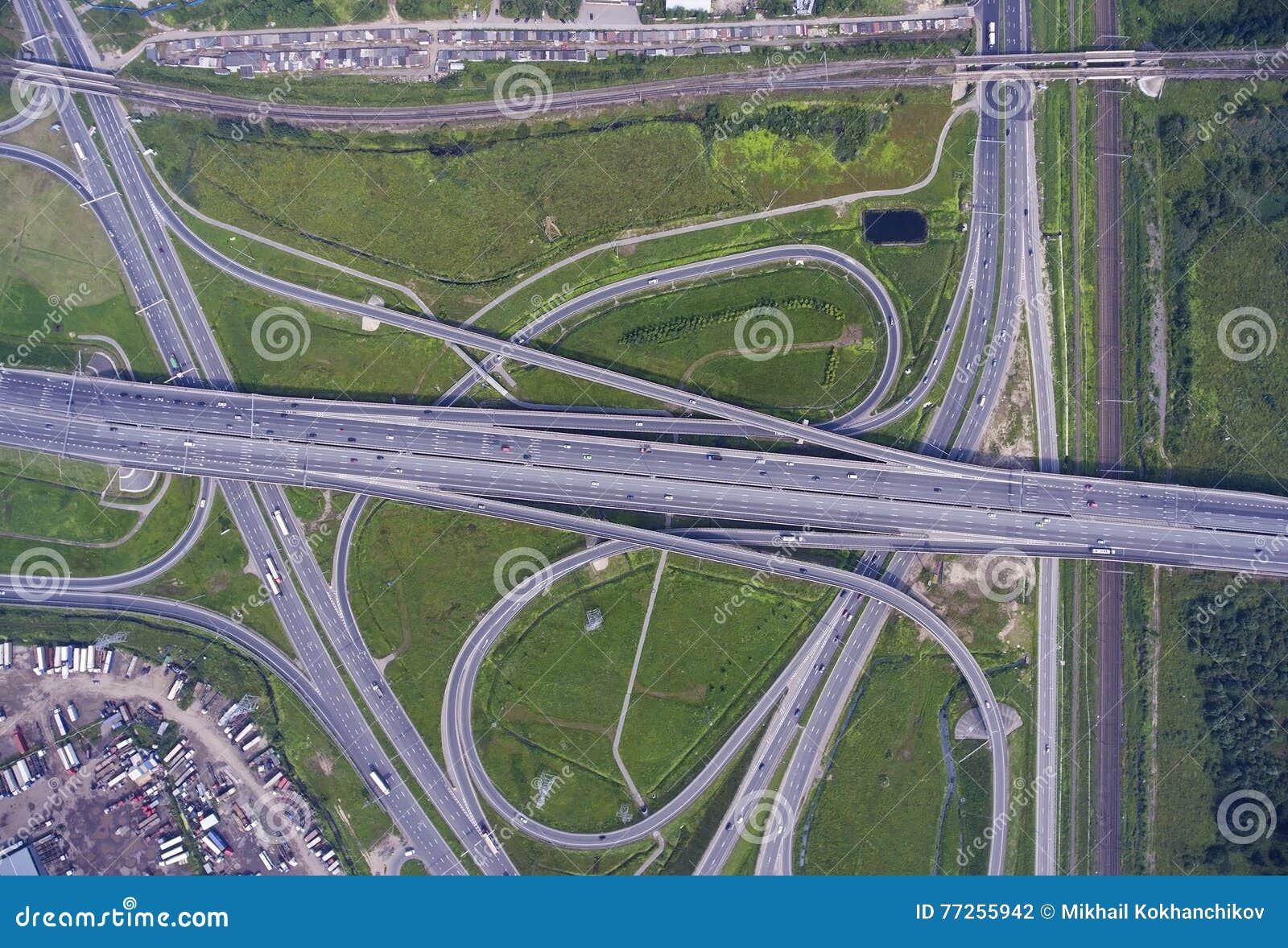 Aerial View on Road Junction Stock Photo - Image of bridge, direction ...