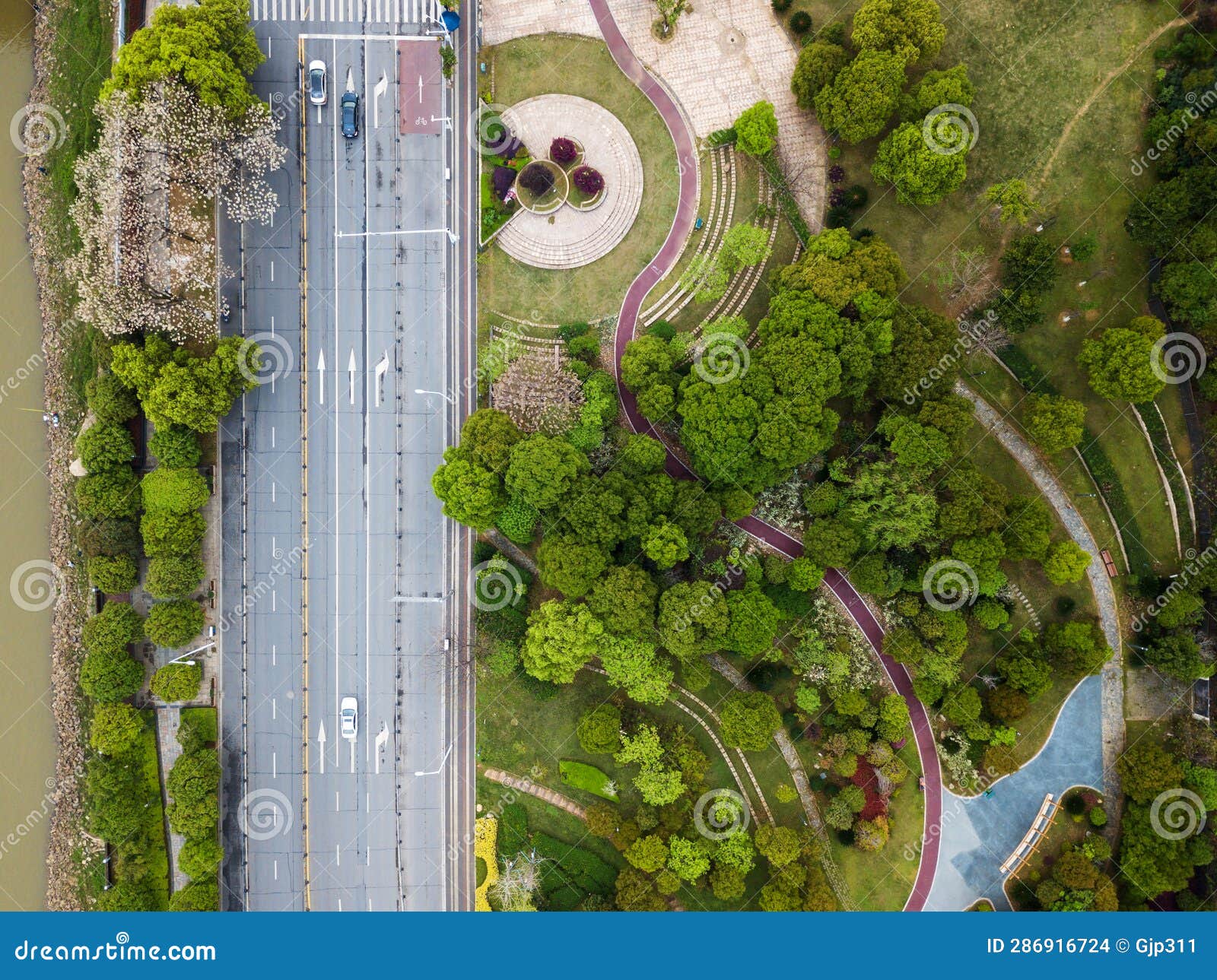 Aerial View of Road by the Lake Stock Photo - Image of island, traffic ...