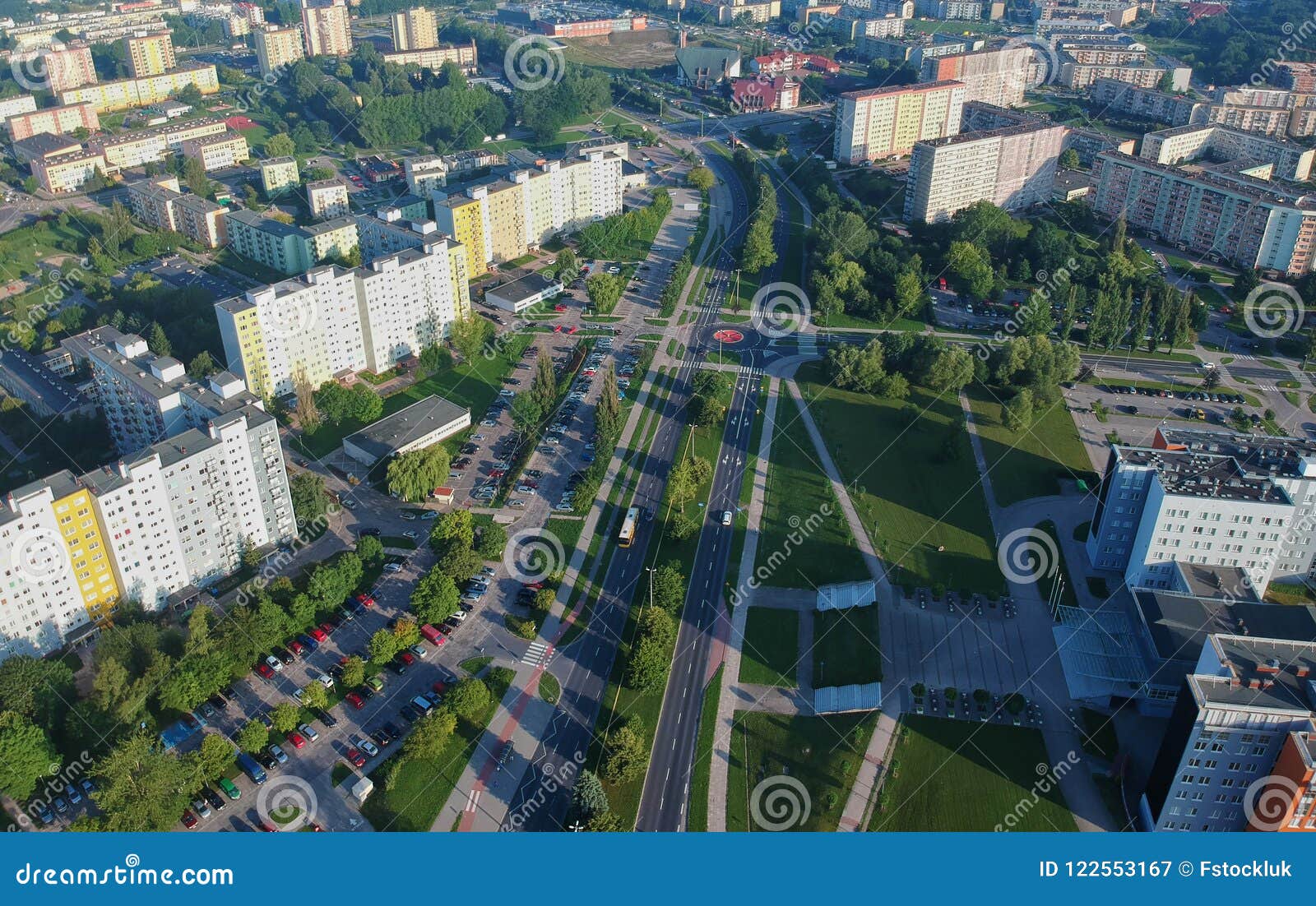 Aerial View on a Road with Roundabout Intersection in City with ...