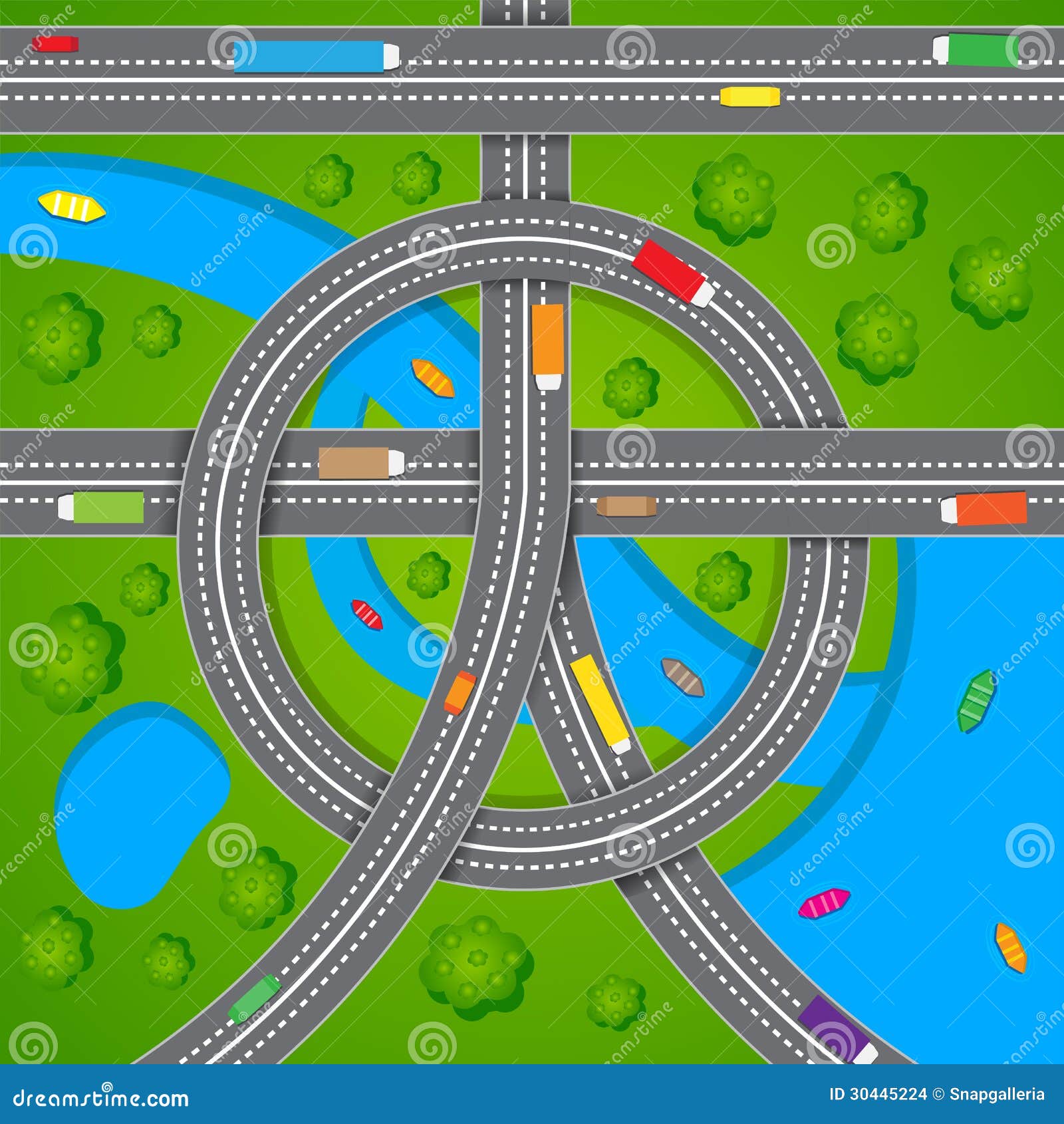 Aerial View of Road Traffic Stock Vector - Illustration of crossroad ...