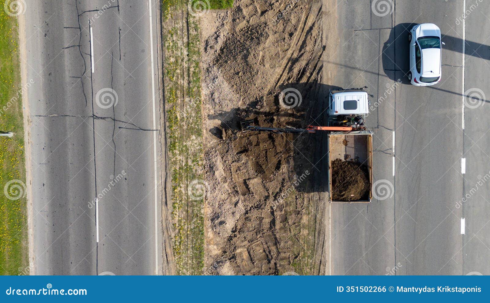 Aerial View of Roadside Excavation and Construction Work Stock Photo ...